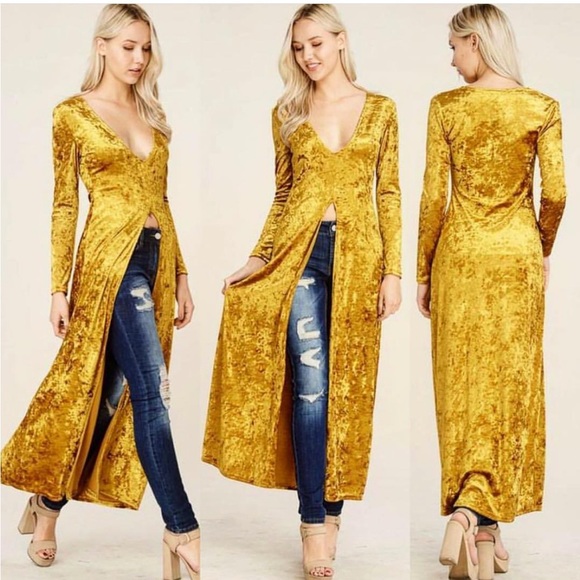 Tops | Nwt Crushed Velvet Slit Front Maxi Top | Poshmark